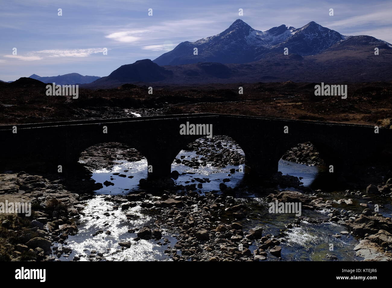 Old stone bridge over River Slichagan at Isle of Skye in Scotland with ...
