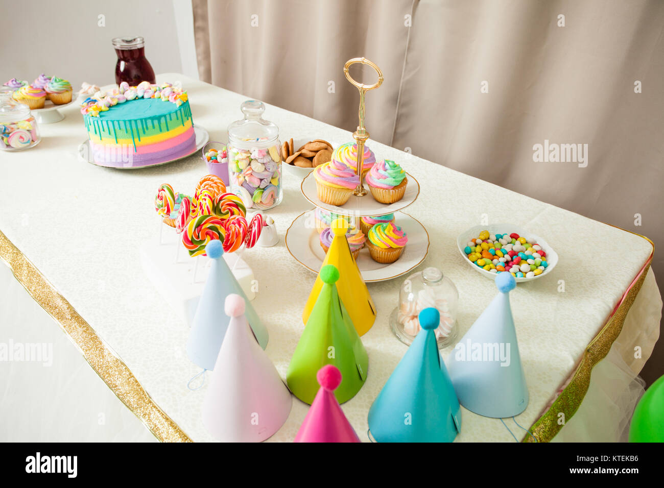 Decorated table in the room for Happy Birthday Party without people ...