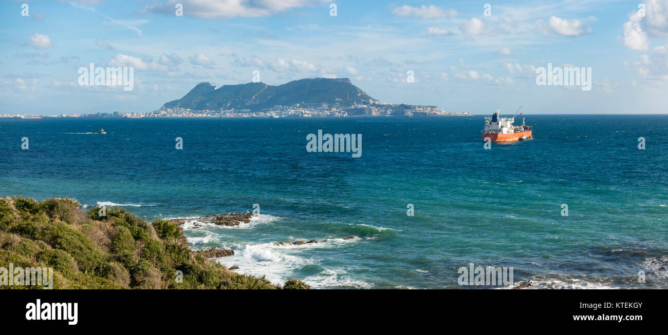Strait of Gibraltar, with the Western face of the rock of Gibraltar and ...