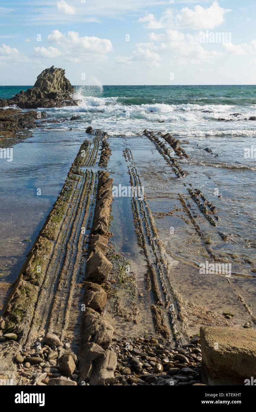 Layers of flysch on the coast at Gibraltar, bay of Algeciras, andalucia ...