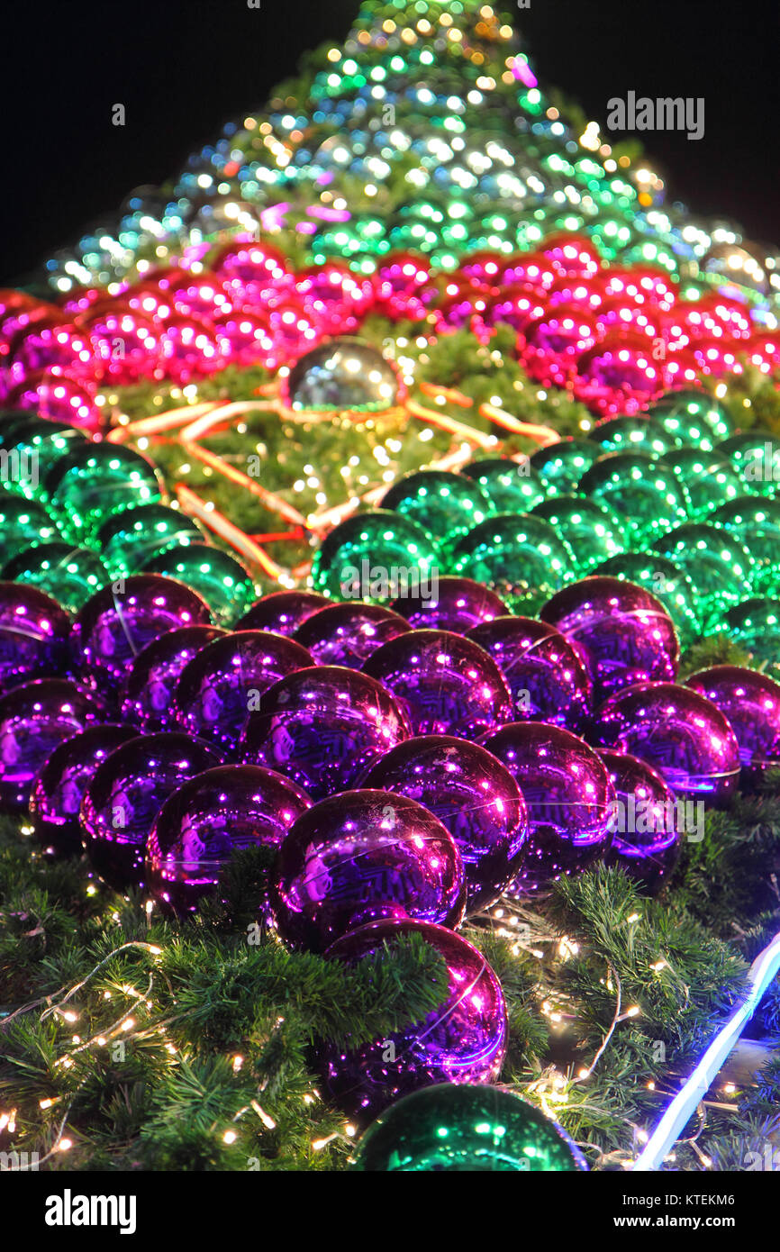 Christmas ball on christmas tree with lighting Stock Photo - Alamy