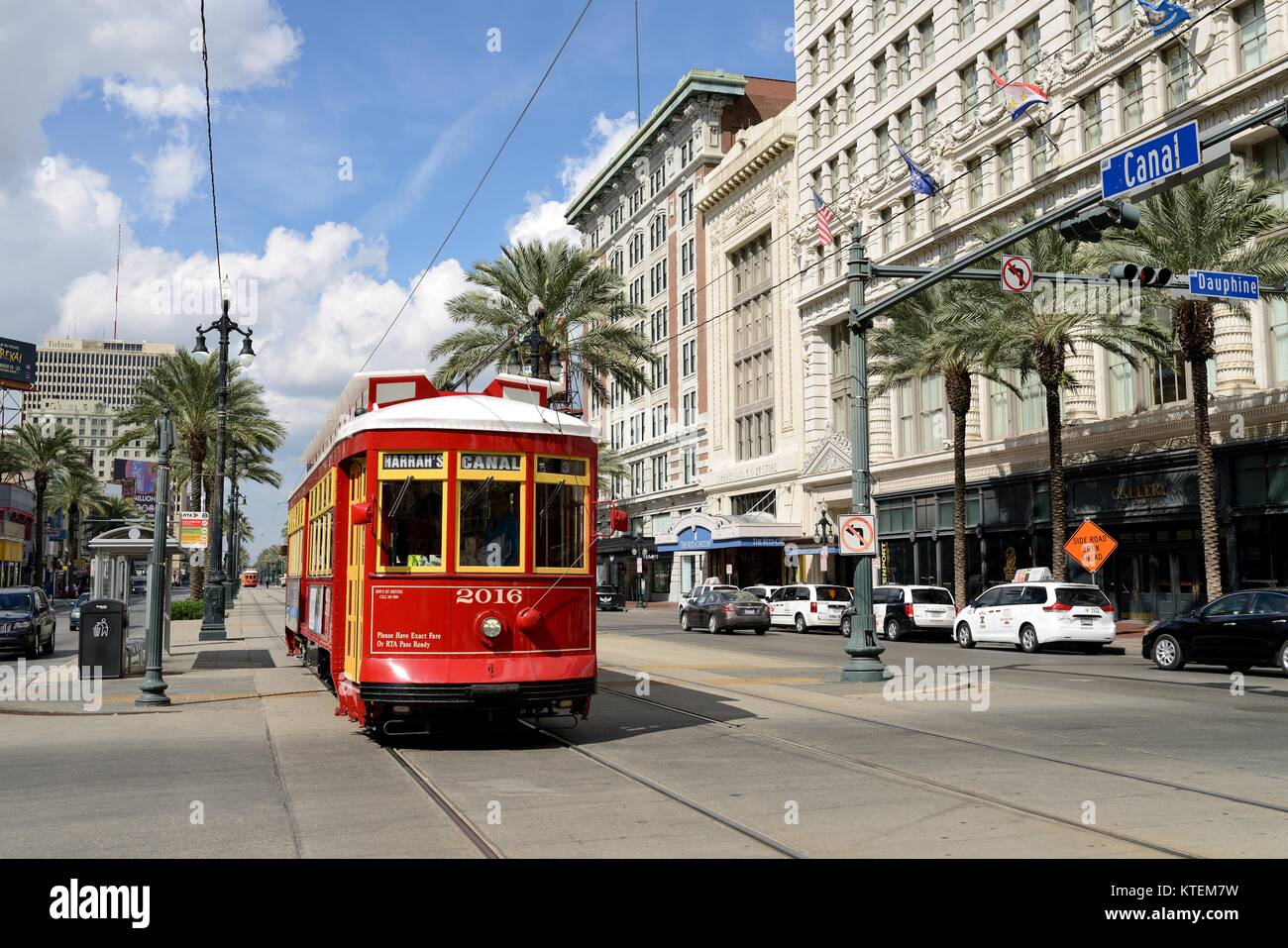 Canal Streetcar - A red Streetcar running on Canal Street. The ...