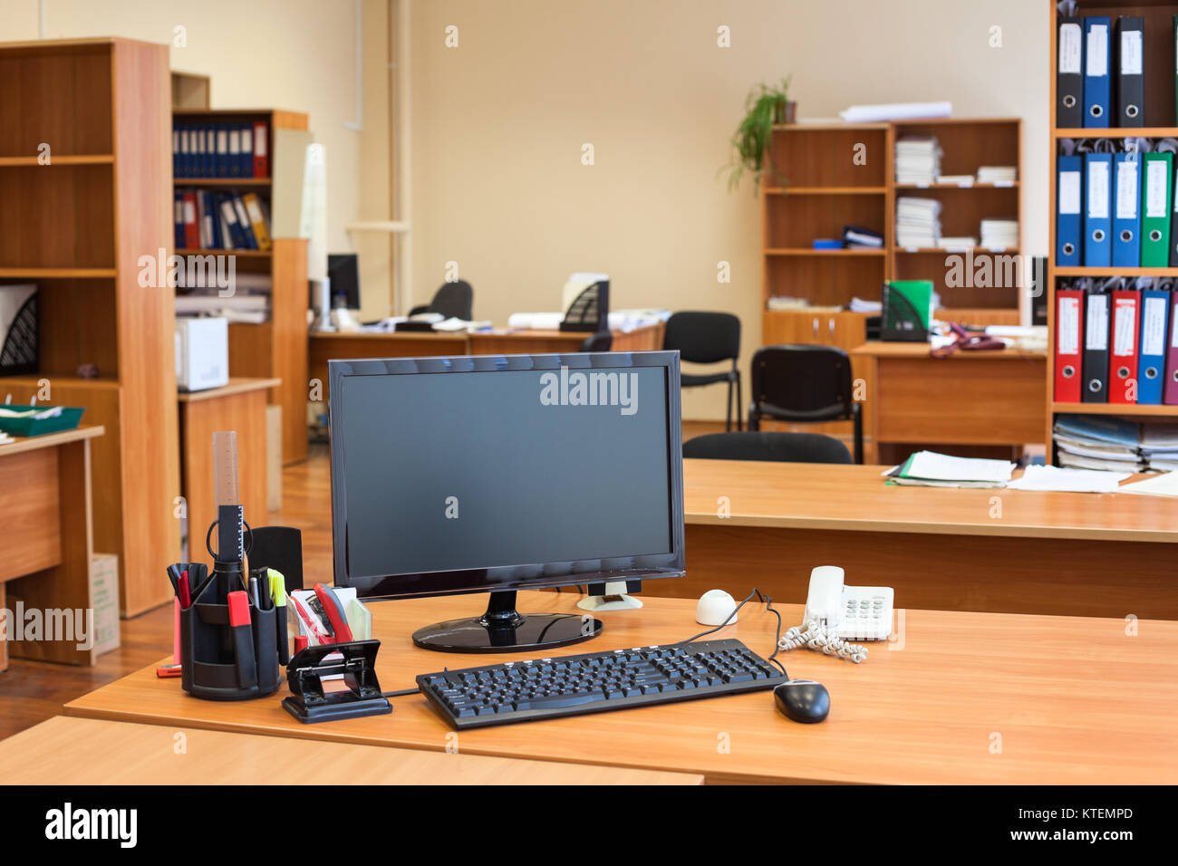 Clear working place with new computer equipment is ready for human ...