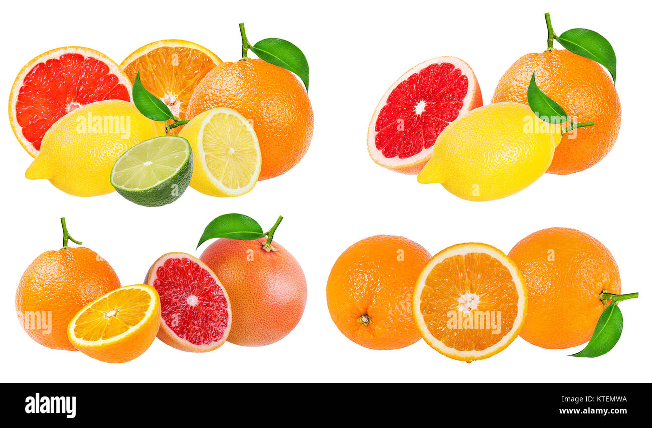 Citrus Fruit Set (orange, grapefruit, lime, lemon) isolated on white ...