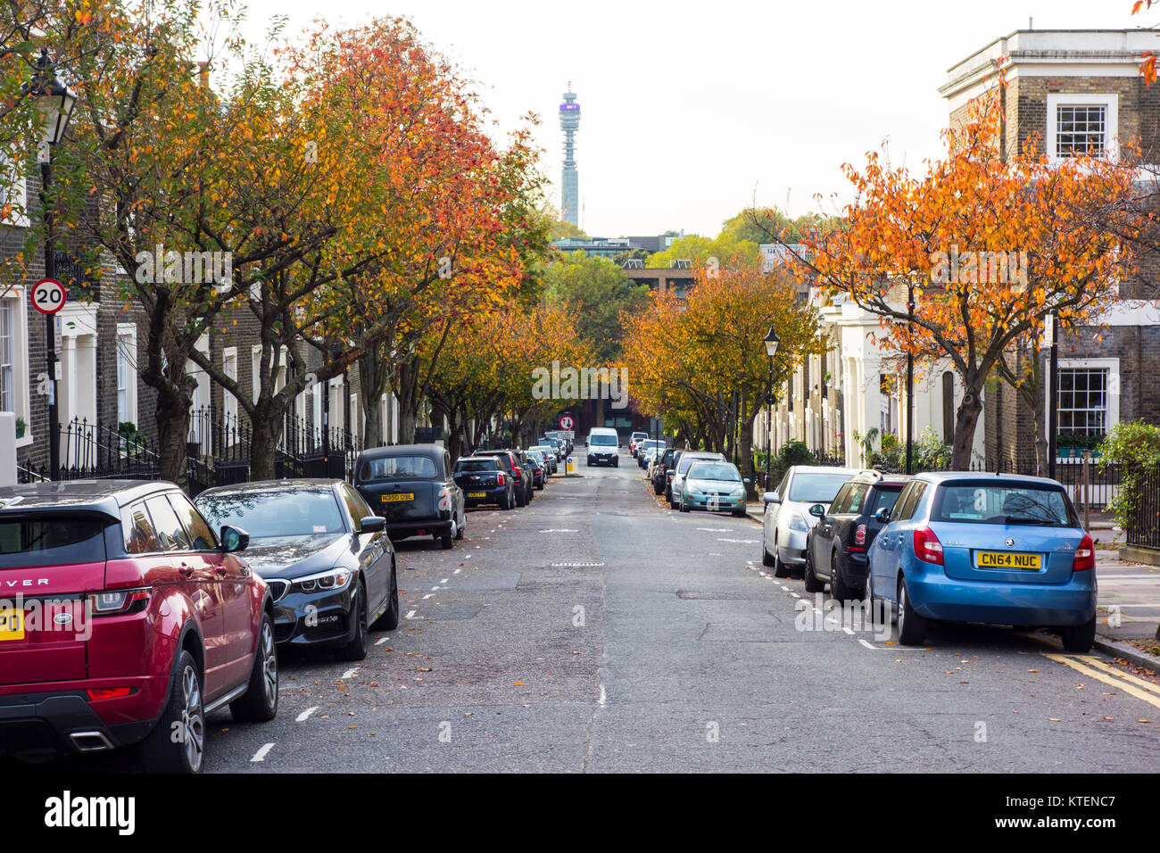 View of BT Tower from Wharton Street, Clerkenwell, Islington, London ...