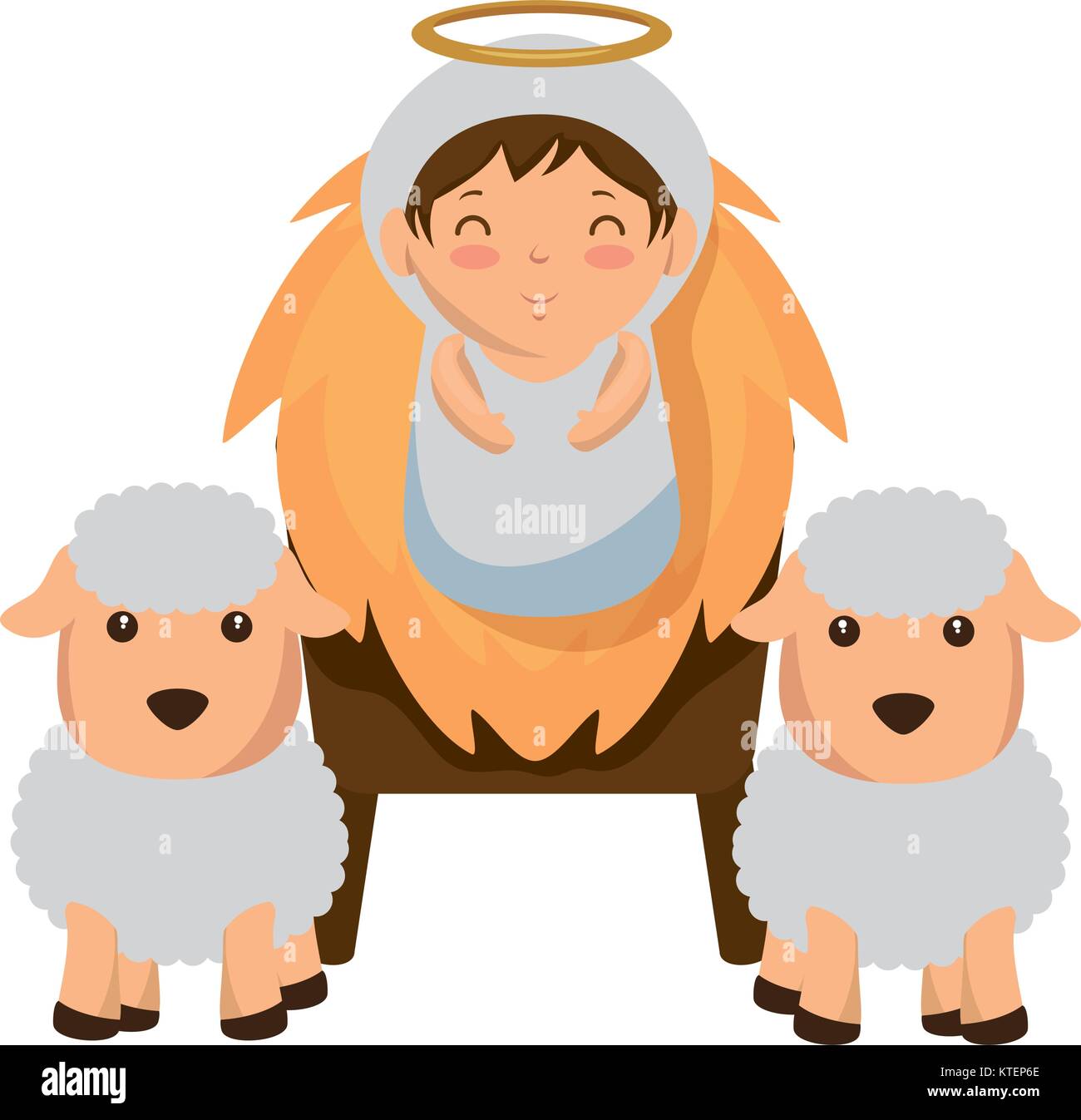 cute jesus baby in cradle with sheeps vector illustration design Stock ...