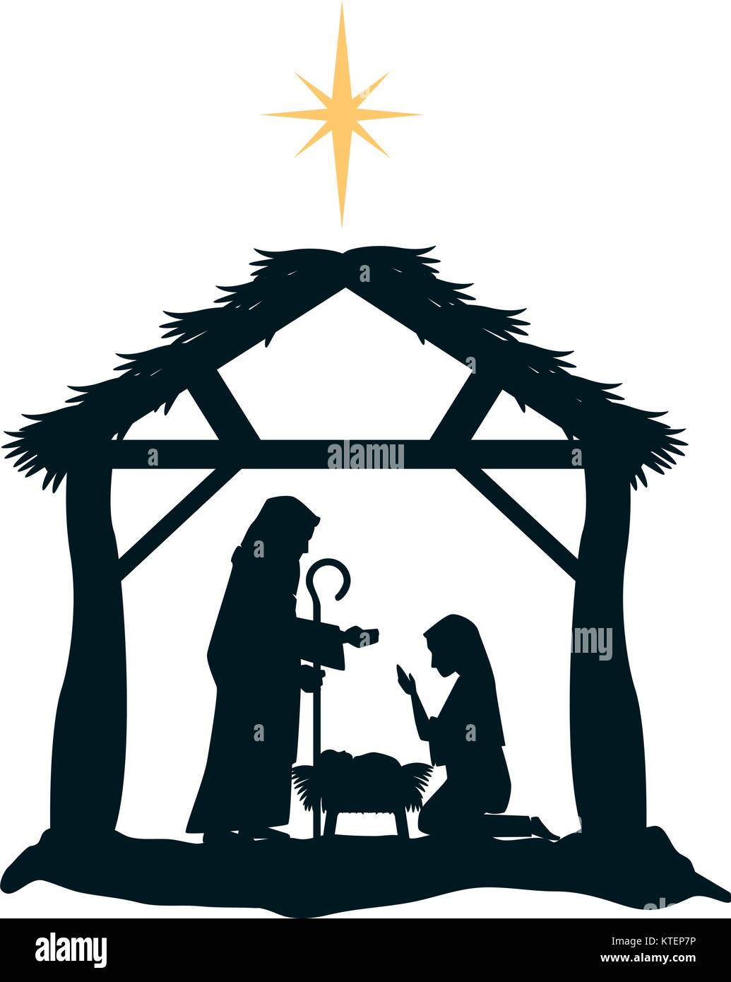 holy family silhouette in stable christmas characters vector ...