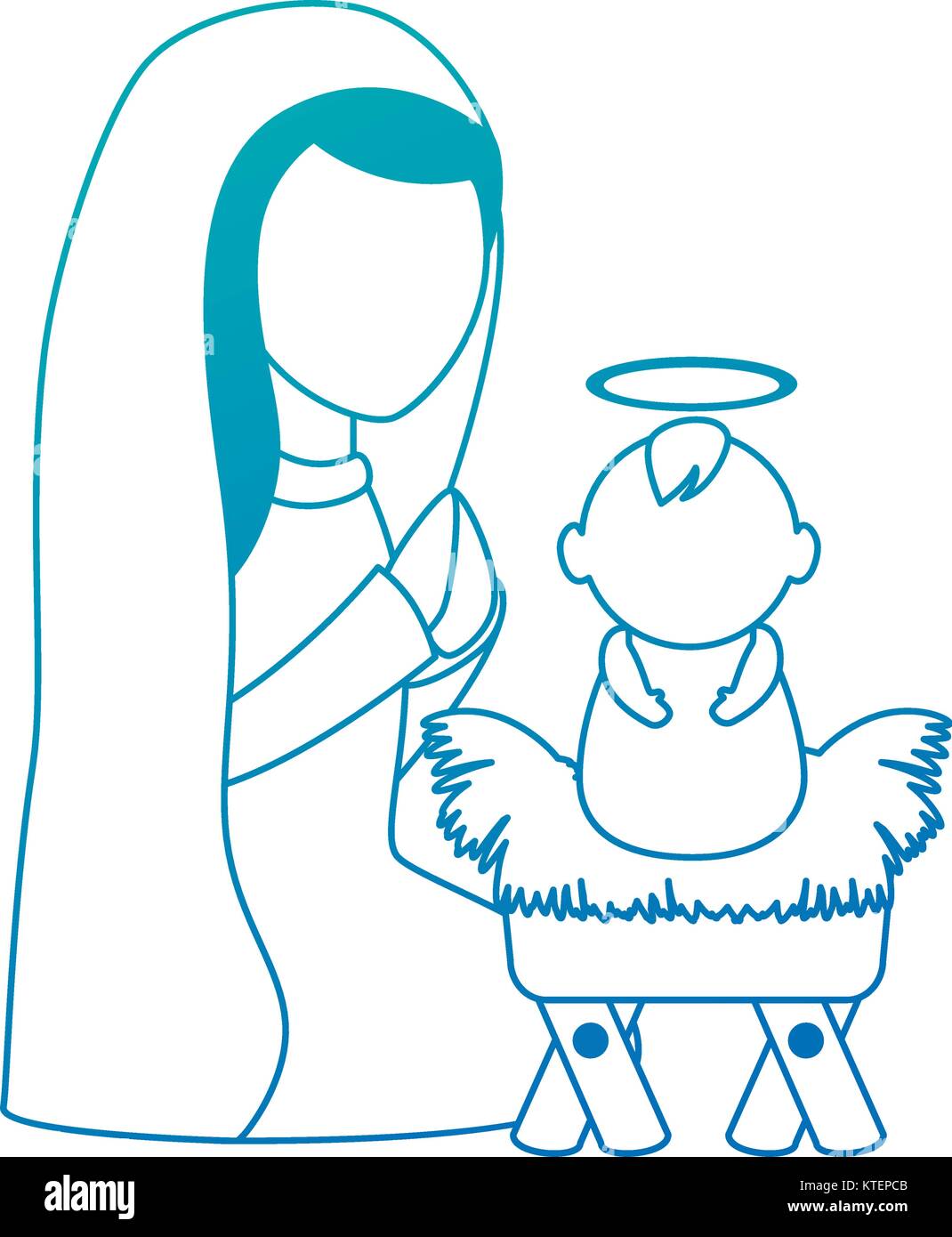cute virgin mary with jesus baby characters vector illustration design ...