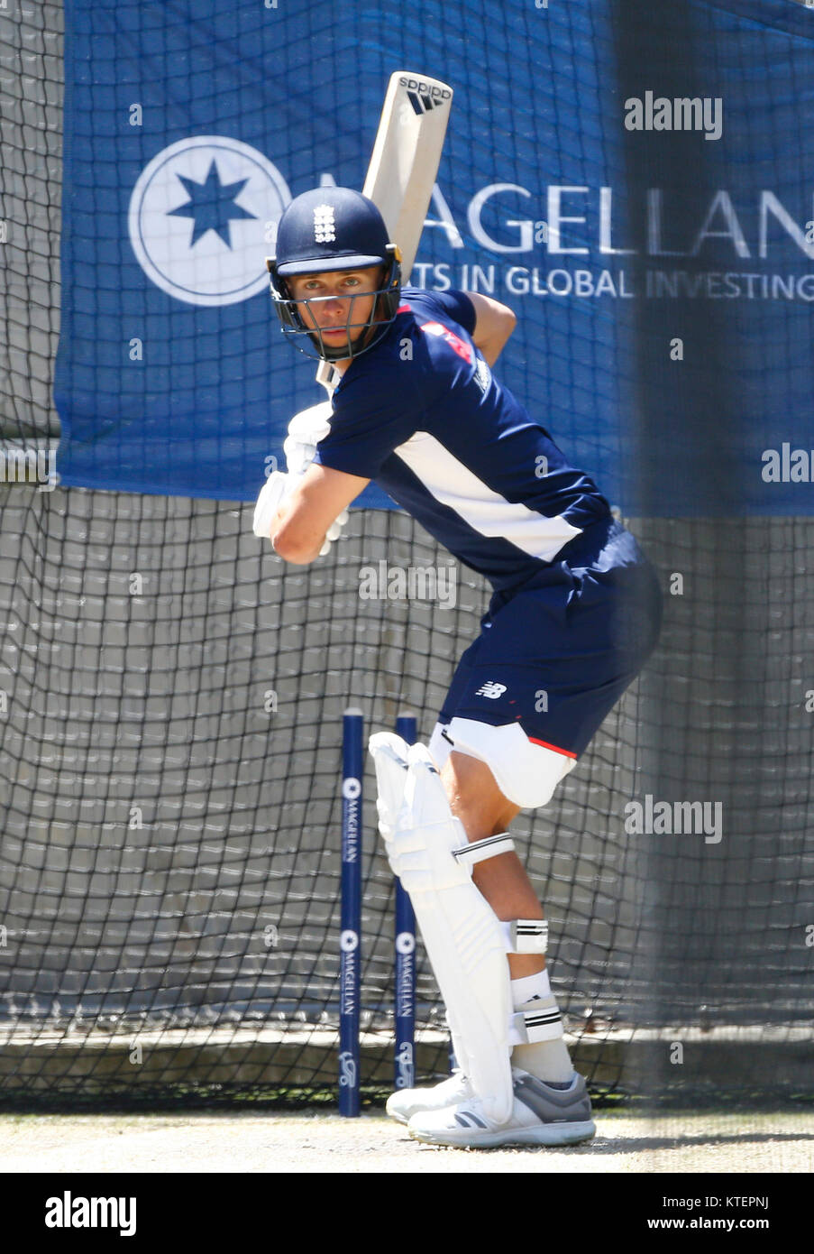 England's Tom Curran bats during a nets session at the Melbourne ...