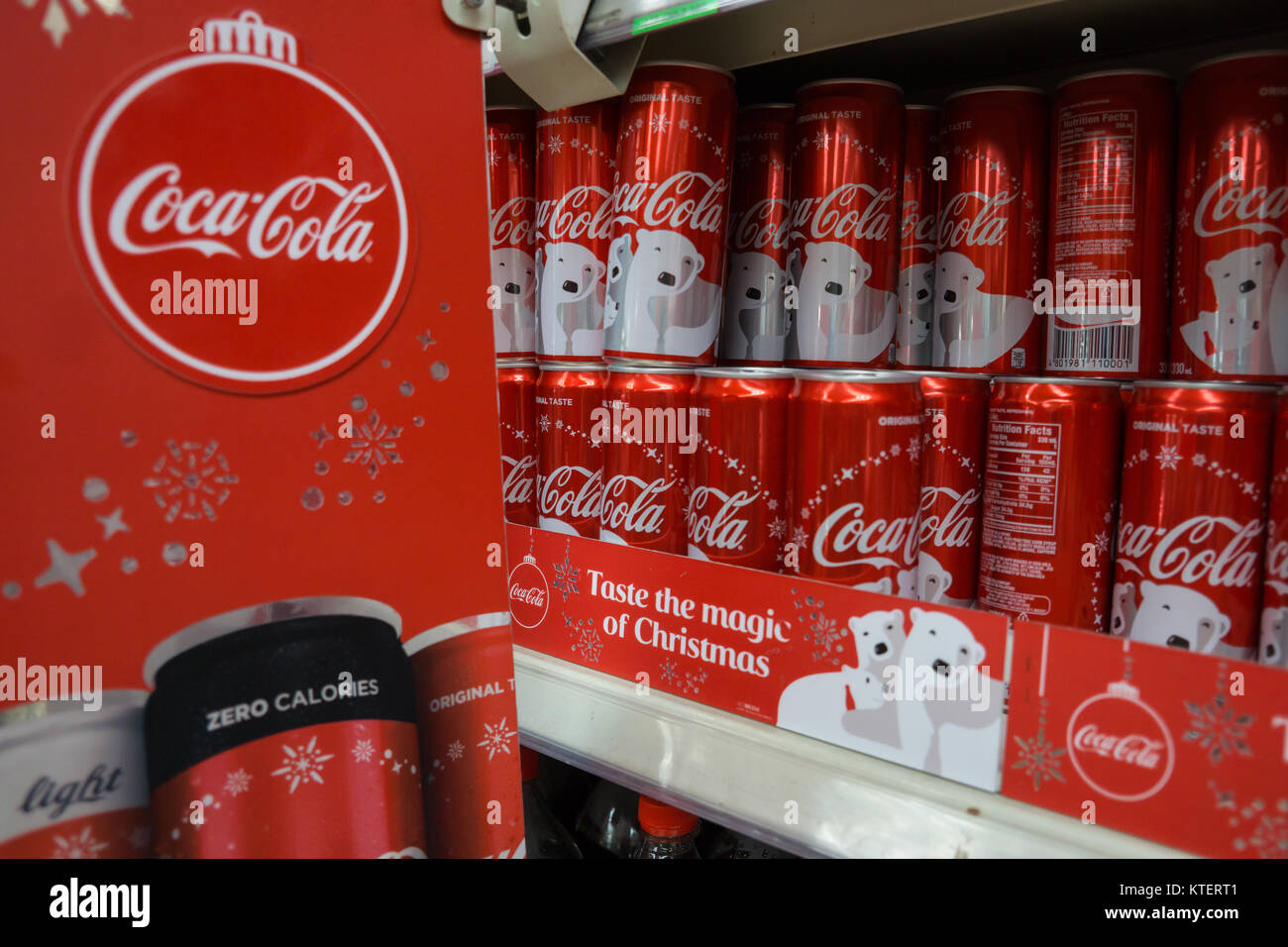 Coca Cola Cans on a shelf within the Metro Store,Ayala Centre,Cebu City ...