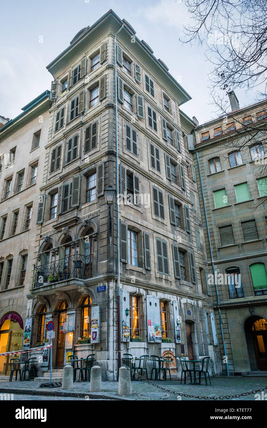 Tall house in Geneva's historical center or downtown Stock Photo - Alamy