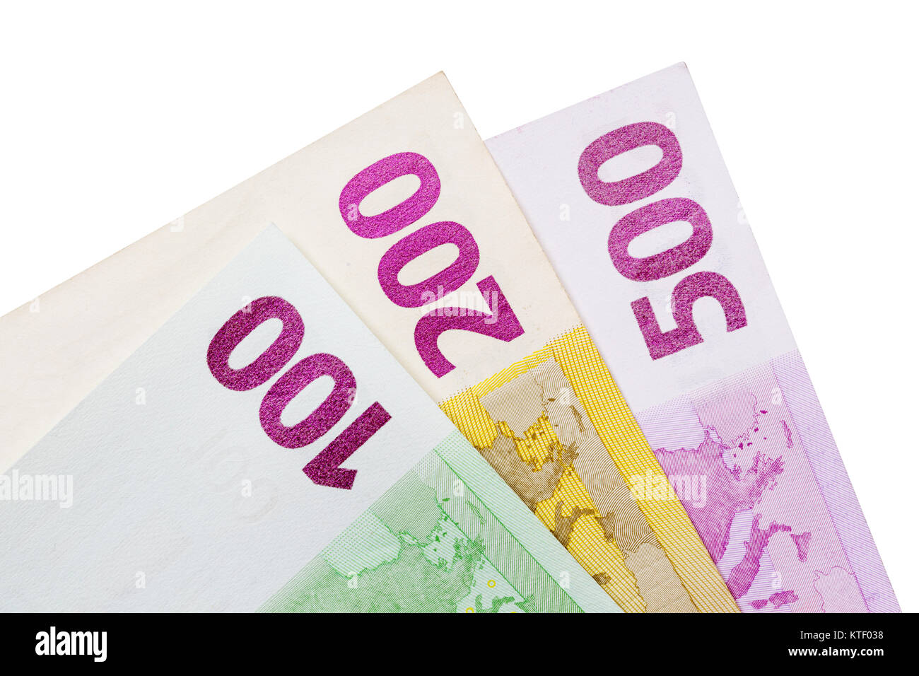 Three euro banknotes isolated on white background Stock Photo - Alamy