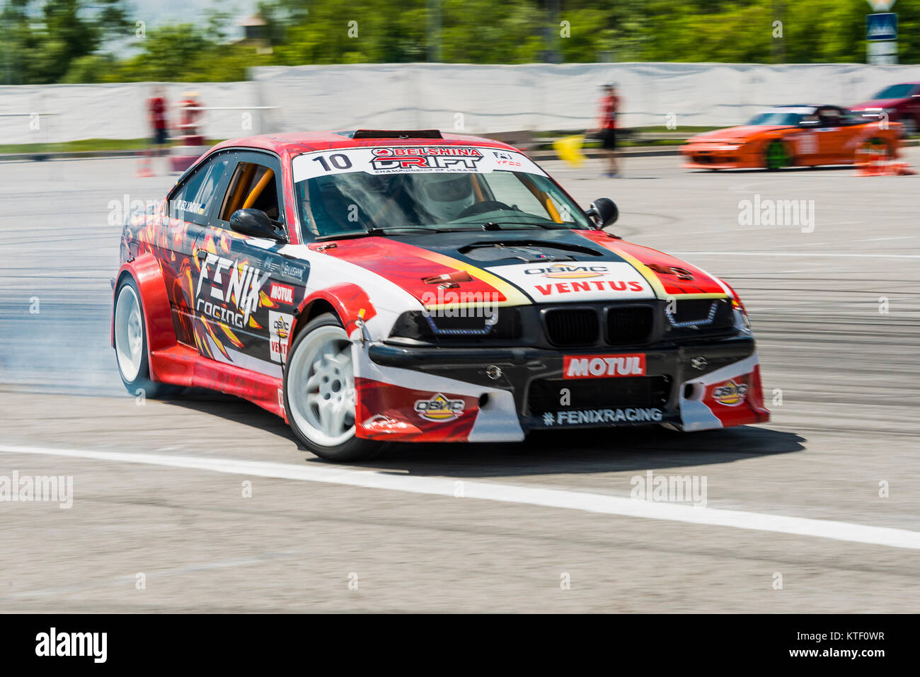 Lviv, Ukraine - June 4, 2016: Unknown rider on the car brand BMW ...