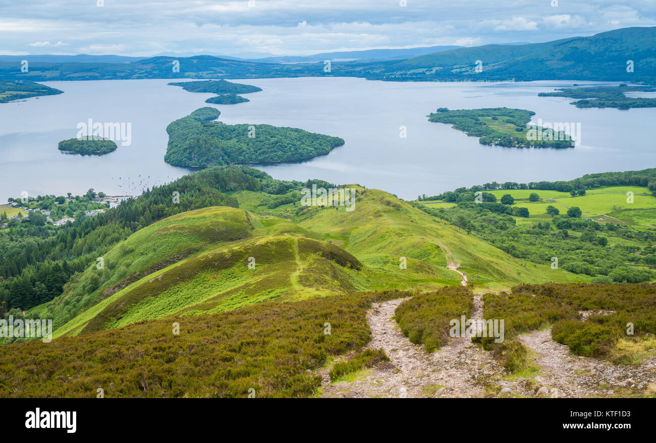 Panoramic sight from Conic Hill, Balmaha, village on the eastern shore ...