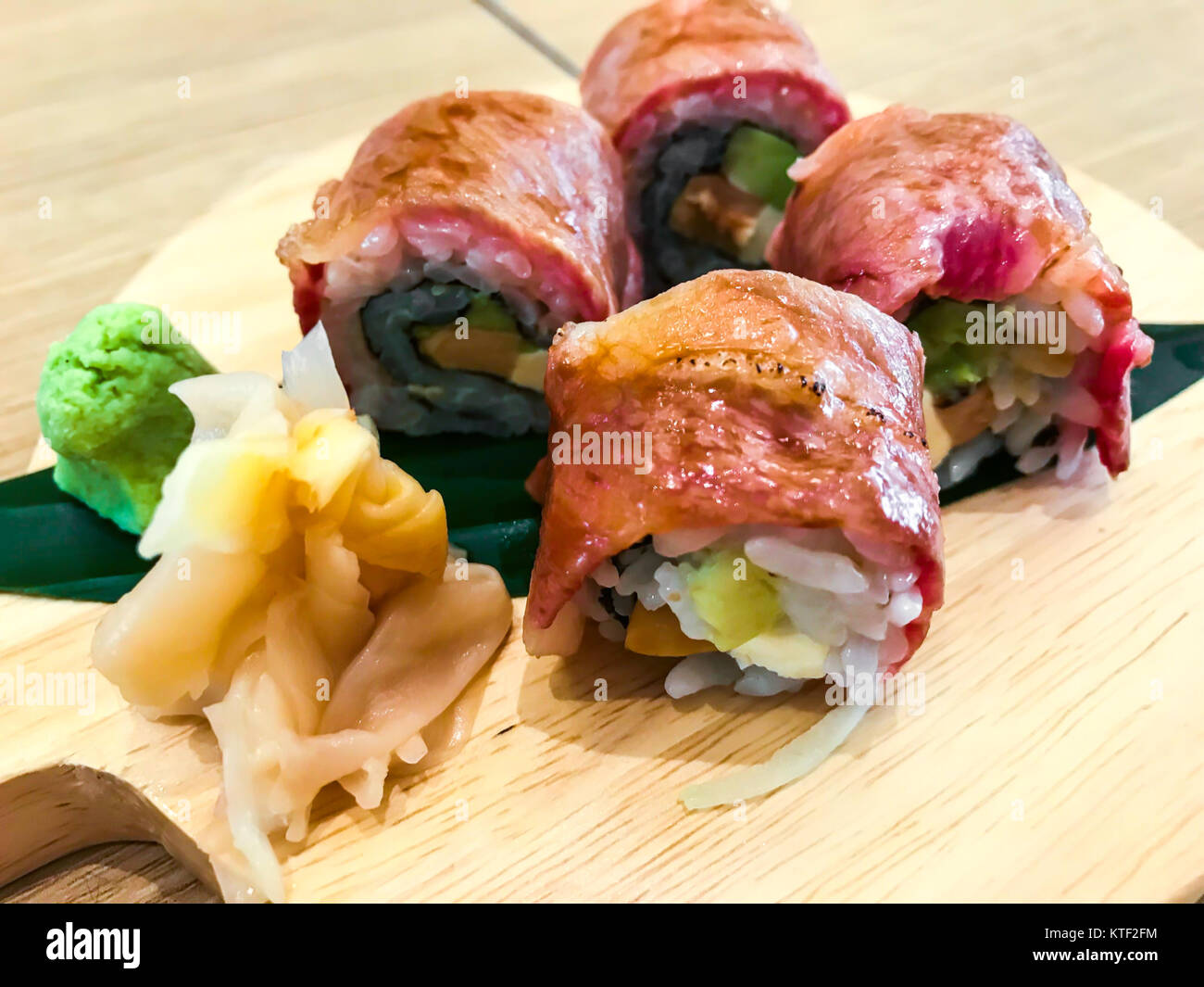 Meat sushi rolls with beef. Studio Photo Stock Photo - Alamy
