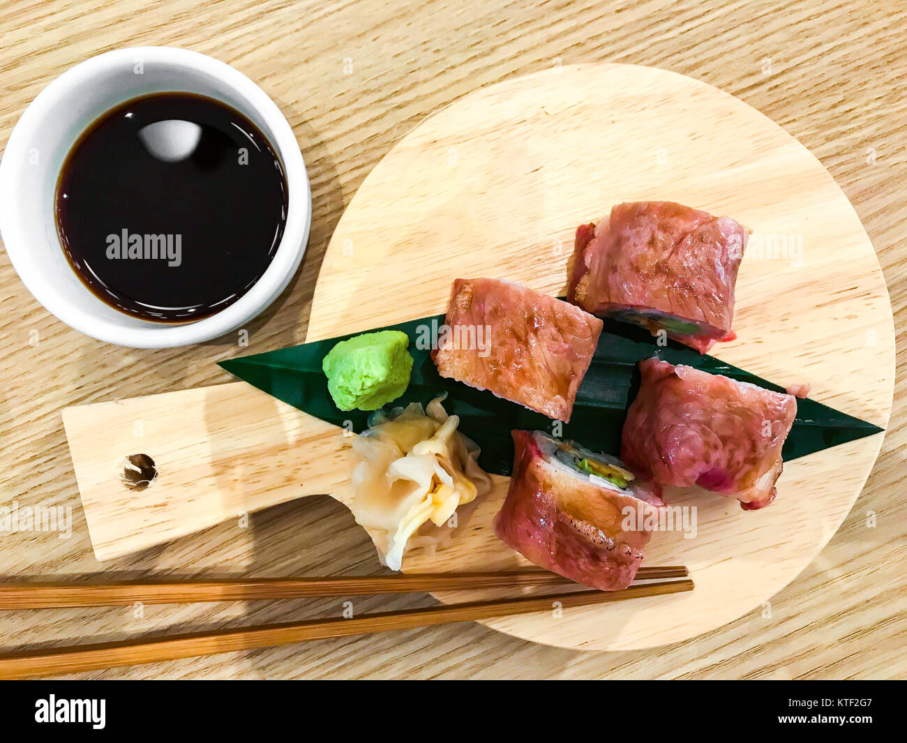 Meat sushi rolls with beef. Studio Photo Stock Photo - Alamy