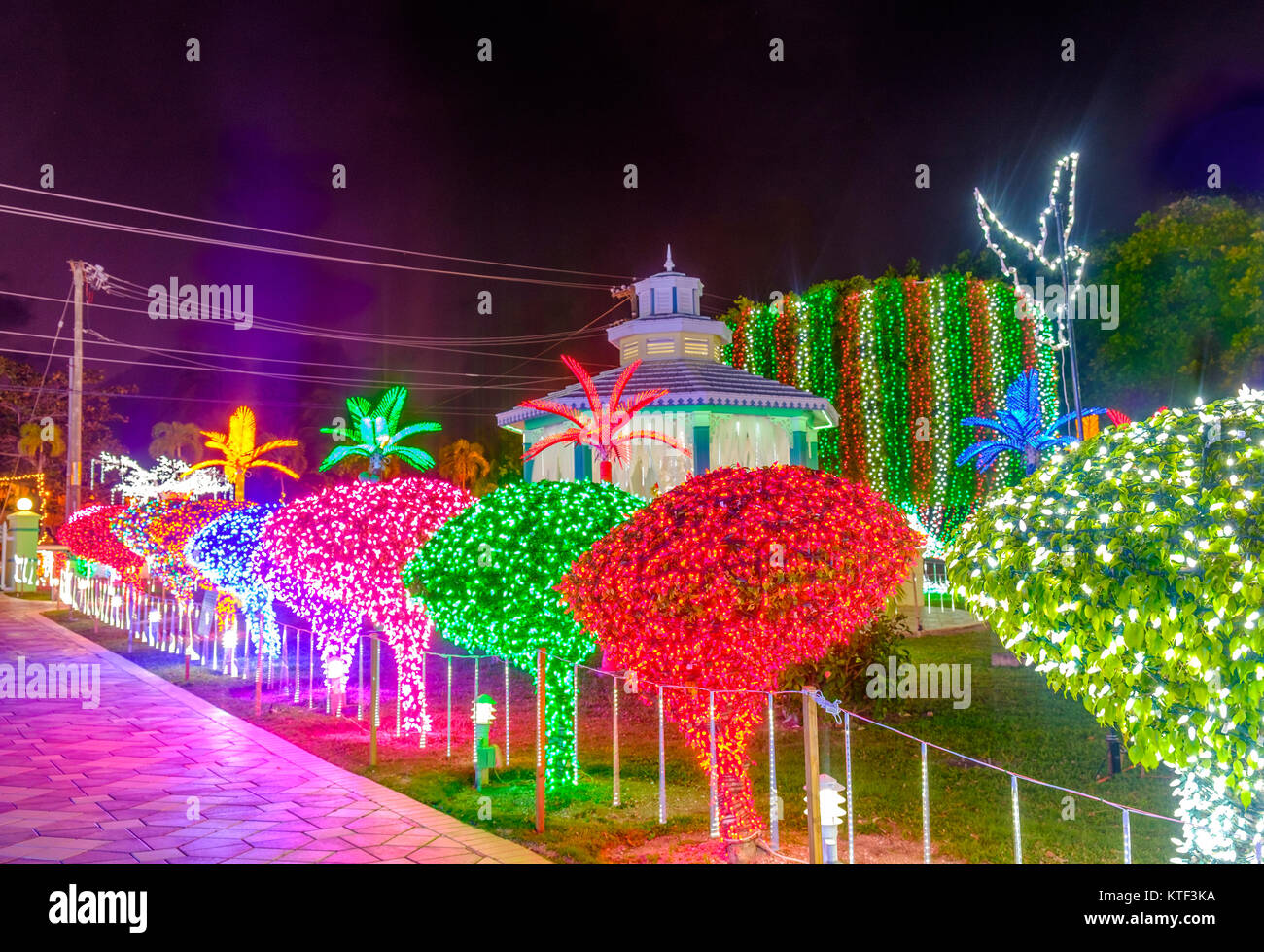 Christmas lights at night in the Caribbean, Grand Cayman, Cayman ...