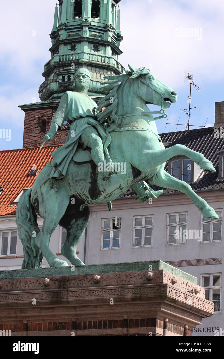The equestrian statue of Bishop Absalon, unveiled in 1902, in honor to ...
