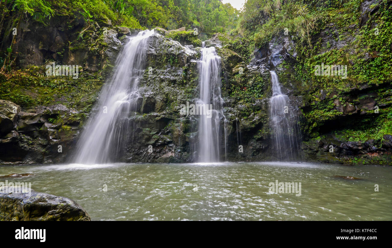 Upper Waikani Falls (Three Bears Falls) along the Hana Highway, Maui ...