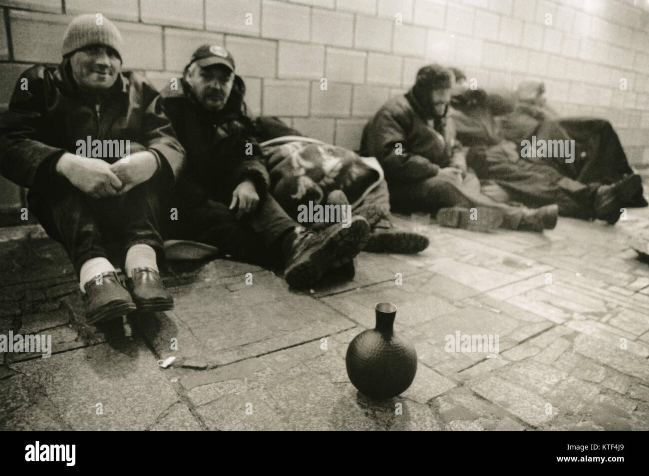 Moscow, Russia, November 16, 2017: Homeless people in the underpass ...