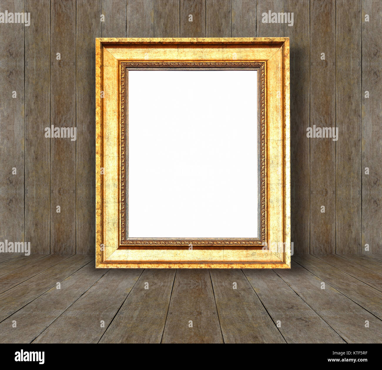 Old vintage rutic wooden picture frame on grunge wall background with ...