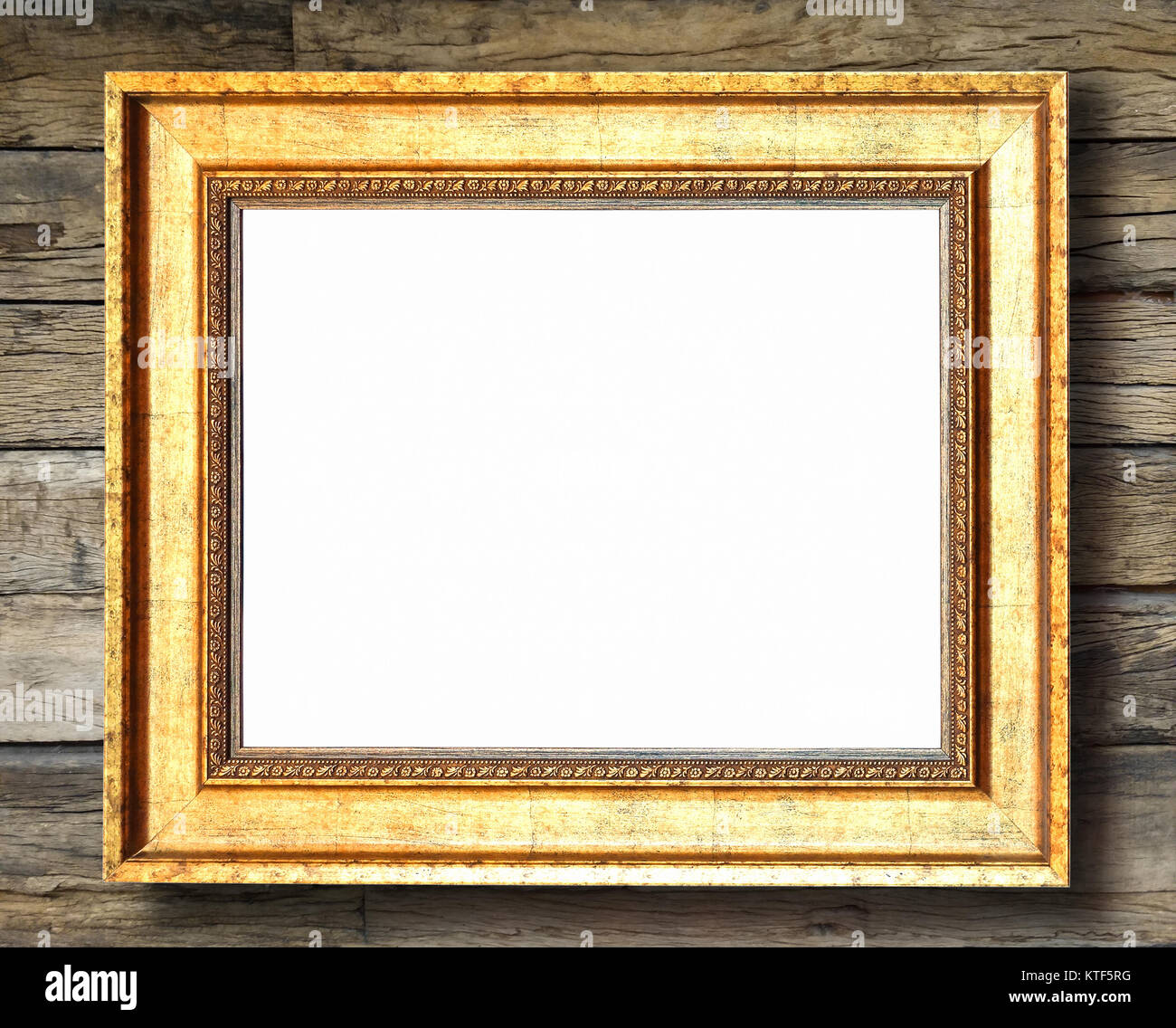 Old vintage rutic wooden picture frame on grunge wall background with ...