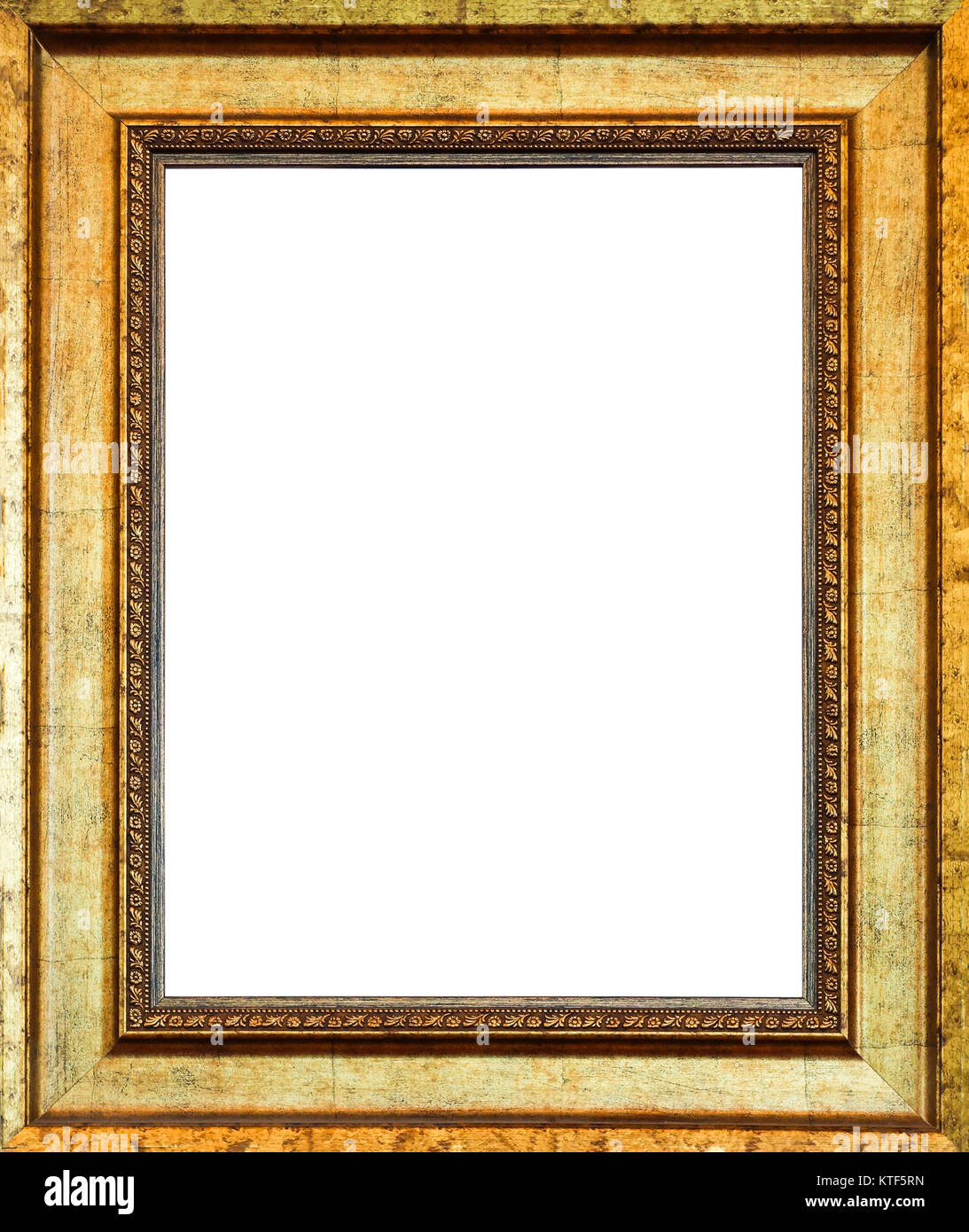 Close up old vintage picture frame isolated on white with space use for ...