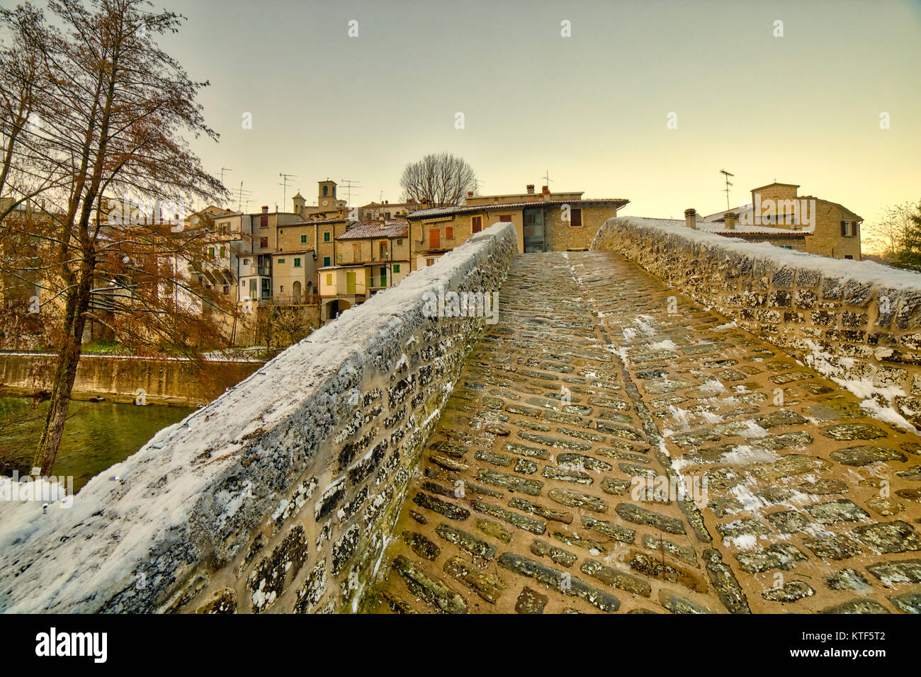 Ancient medieval donkey-back bridge with a unique arch in a village in ...