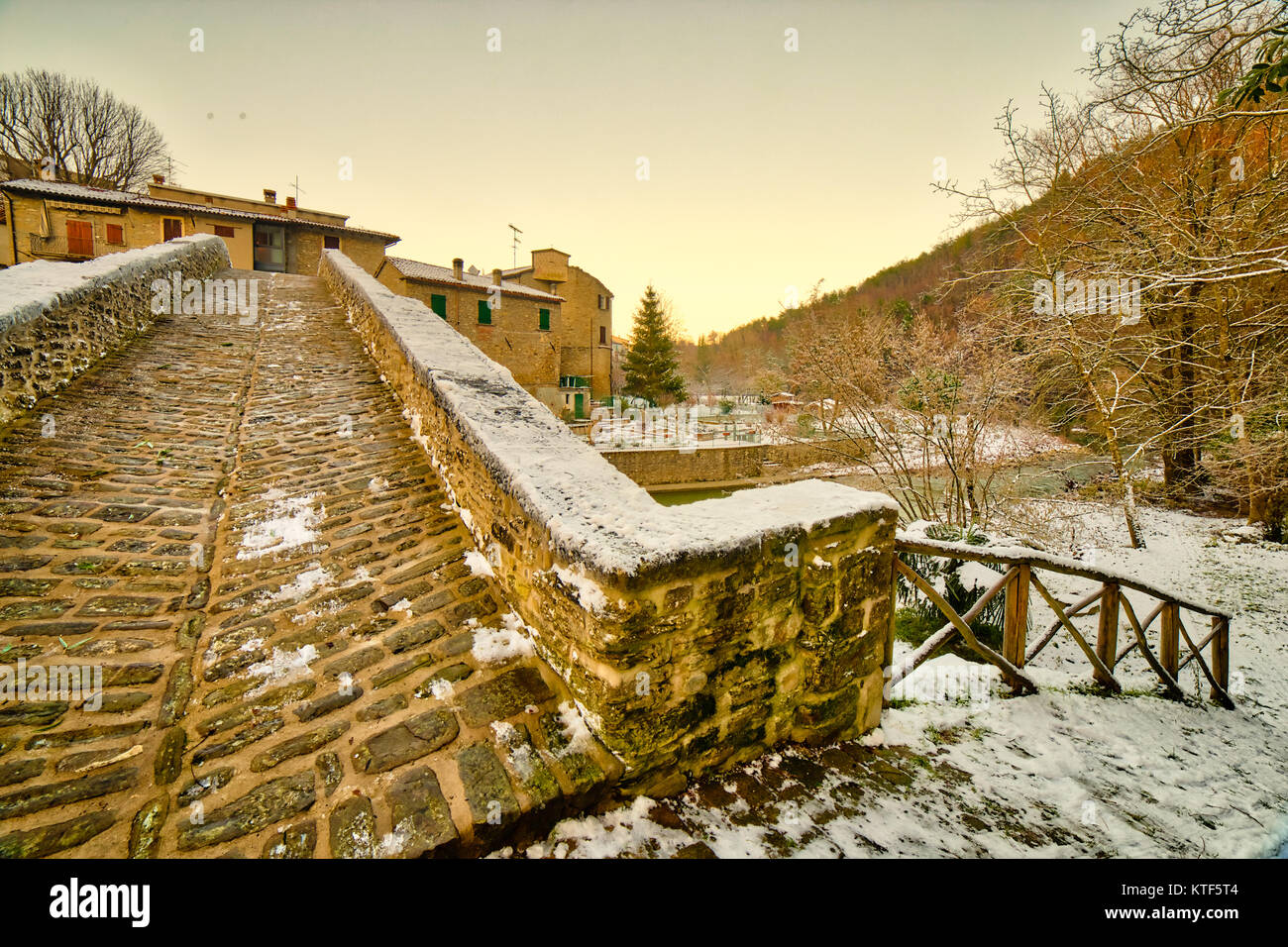 Ancient medieval donkey-back bridge with a unique arch in a village in ...