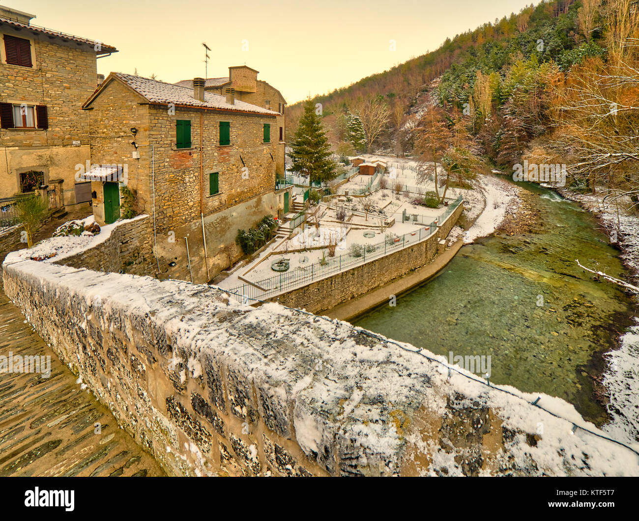Ancient medieval donkey-back bridge with a unique arch in a village in ...