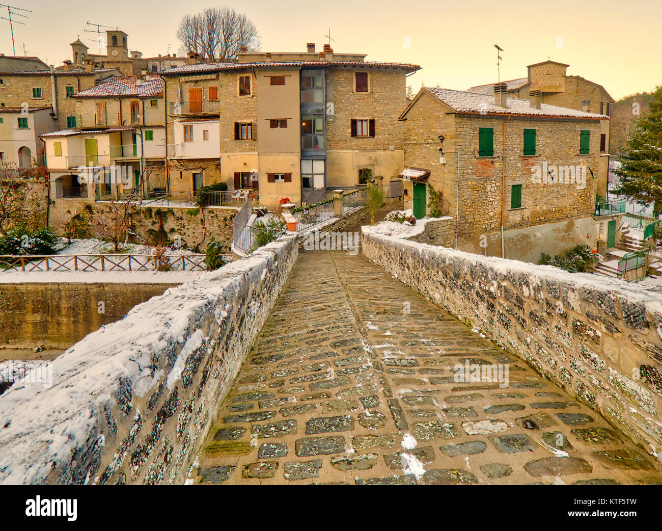 Ancient medieval donkey-back bridge with a unique arch in a village in ...