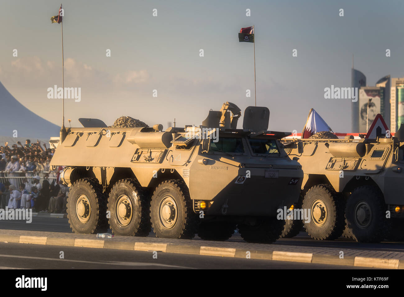 Perform of military and civil vehicles on National Day parade Doha ...