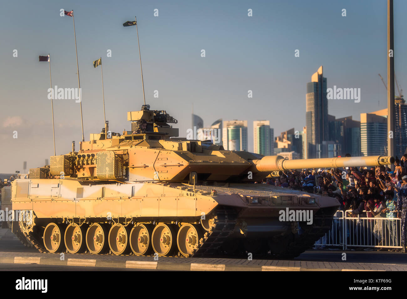 Perform of military and civil vehicles on National Day parade Doha ...