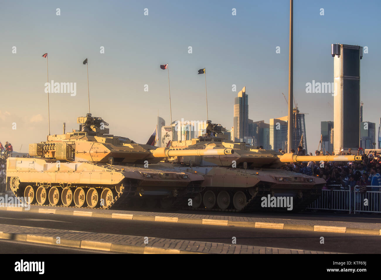 Perform of military and civil vehicles on National Day parade Doha ...