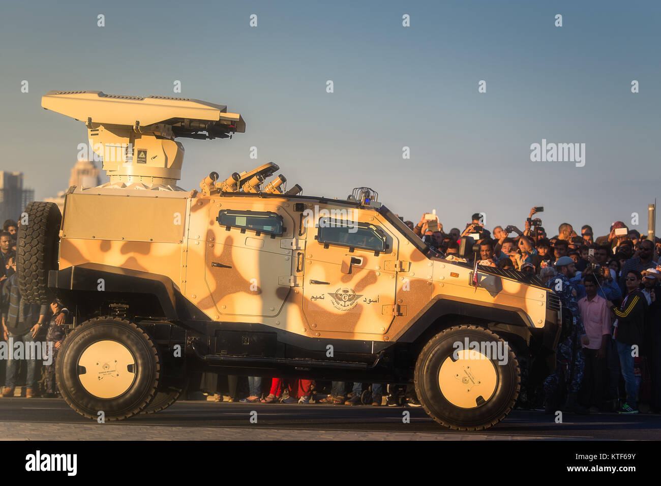 Perform of military and civil vehicles on National Day parade Doha ...