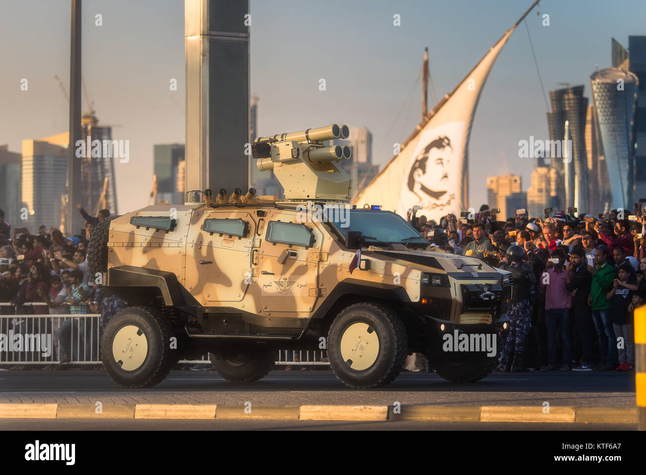 Perform of military and civil vehicles on National Day parade Doha ...