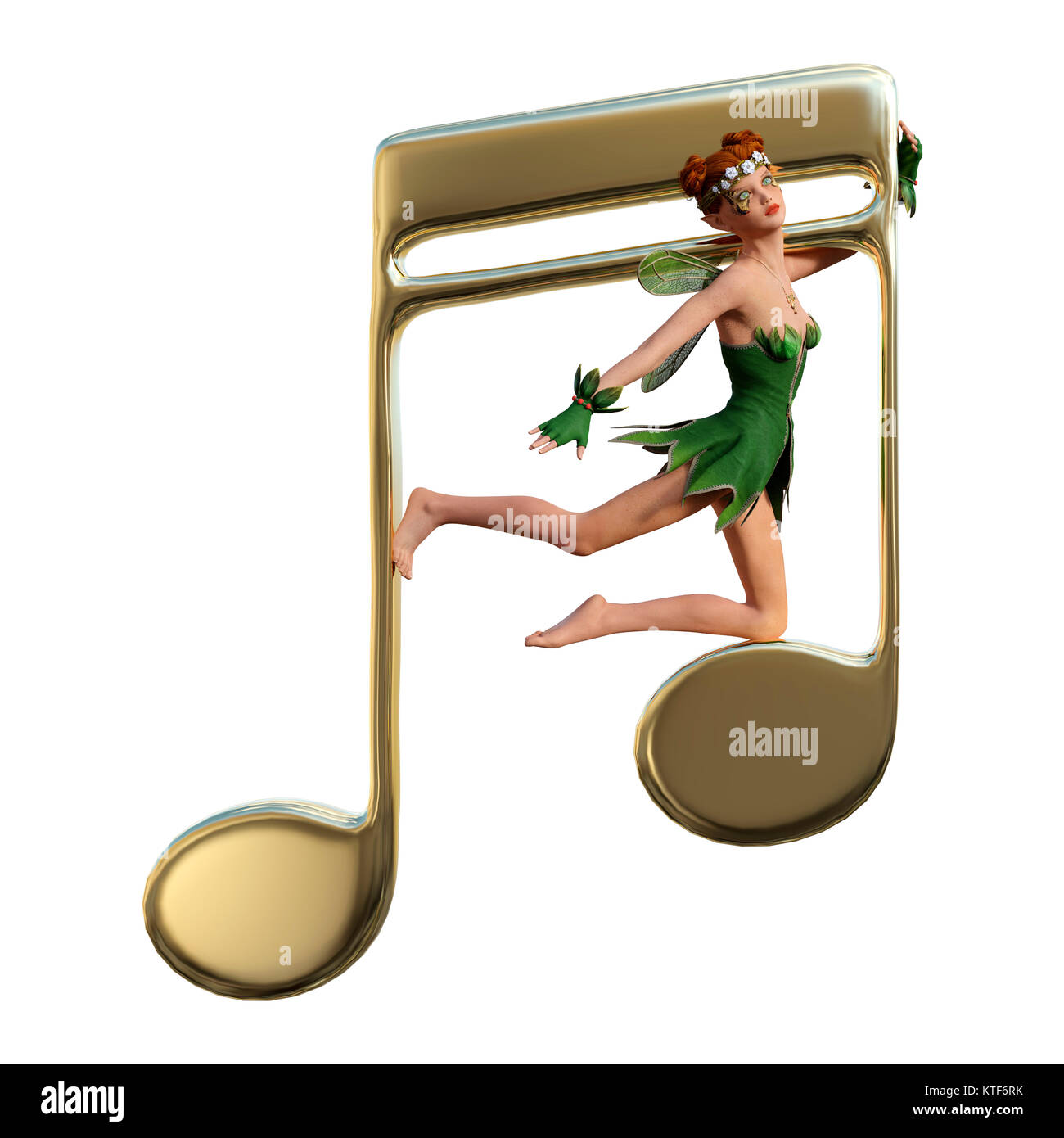3D rendering of a green fairy with a music note isolated on white ...