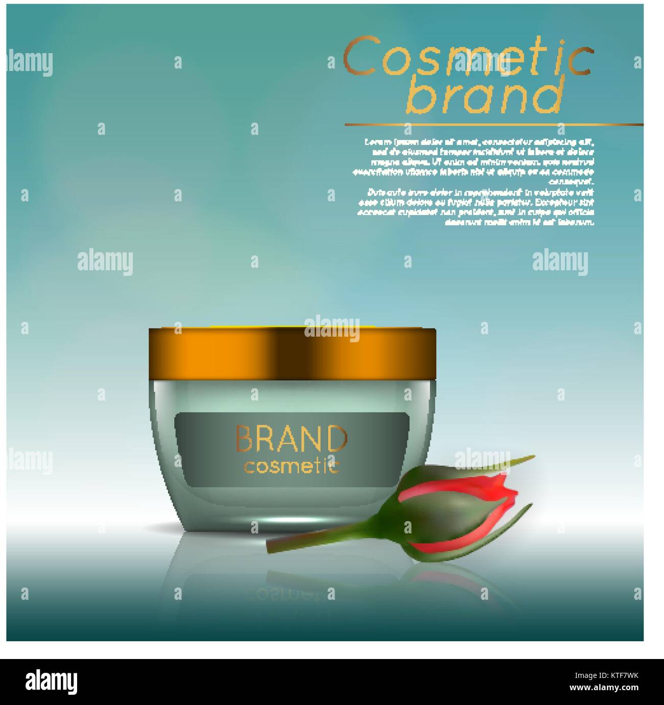 Vector 3D cosmetic illustration with rose and bokeh background. Beauty ...