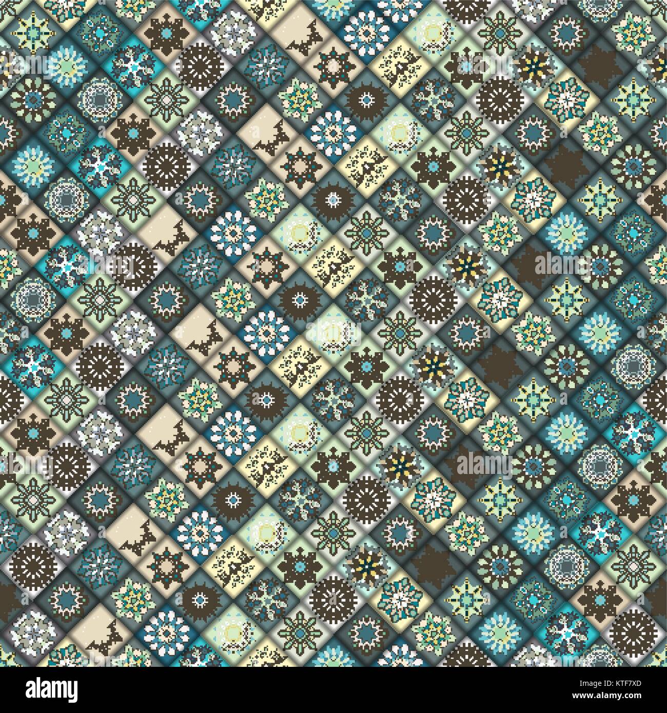 Vintage seamless pattern with tile patchwork elements. Winter ornament ...