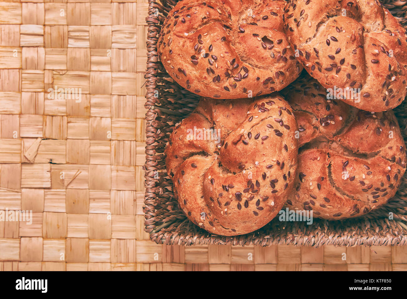 Breakfast server. Cooked buns on the table Stock Photo - Alamy