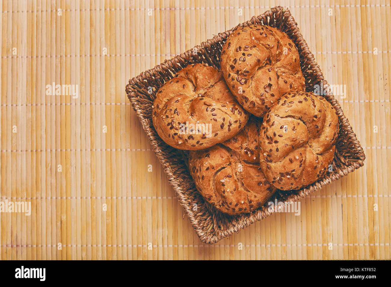 Breakfast server. Cooked buns on the table Stock Photo - Alamy