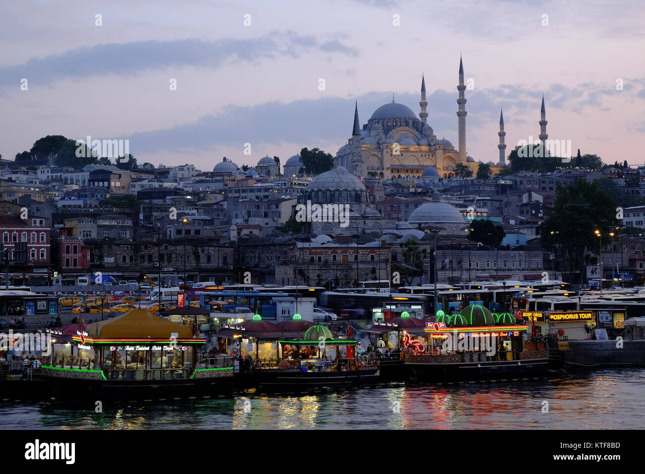 Rustem Pasha Mosque in lights at dusk in Istanbul, Turkey Stock Photo ...