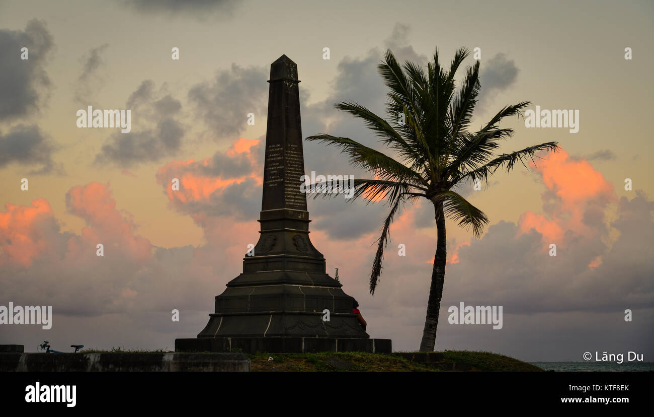 Mahebourg, Mauritius - Jan 3, 2017. A stone monument at seaside park in ...