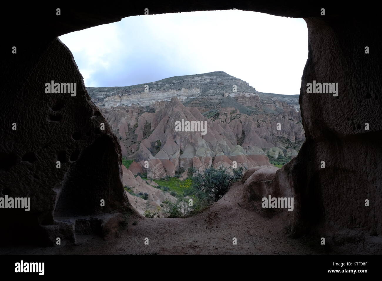 Cave homes carved in the limestone in Cappadocia, Turkey Stock Photo ...