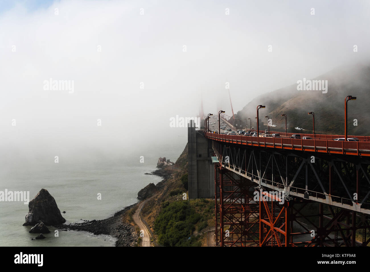 Golden Gate Bridge in the mist, San Francisco, California Coast iconic ...