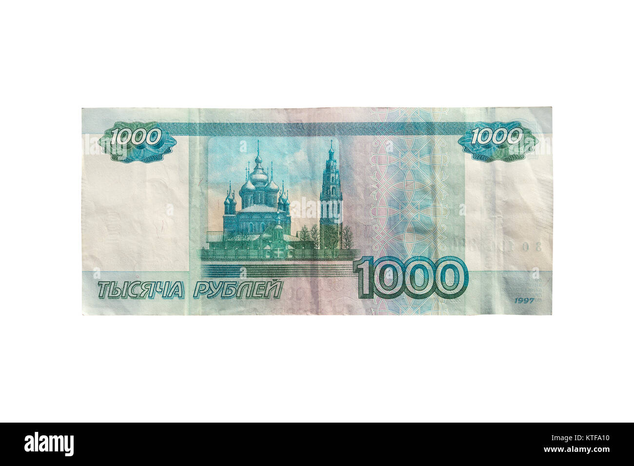 1000 rubles isolated on white background. one thousand rubles old ...