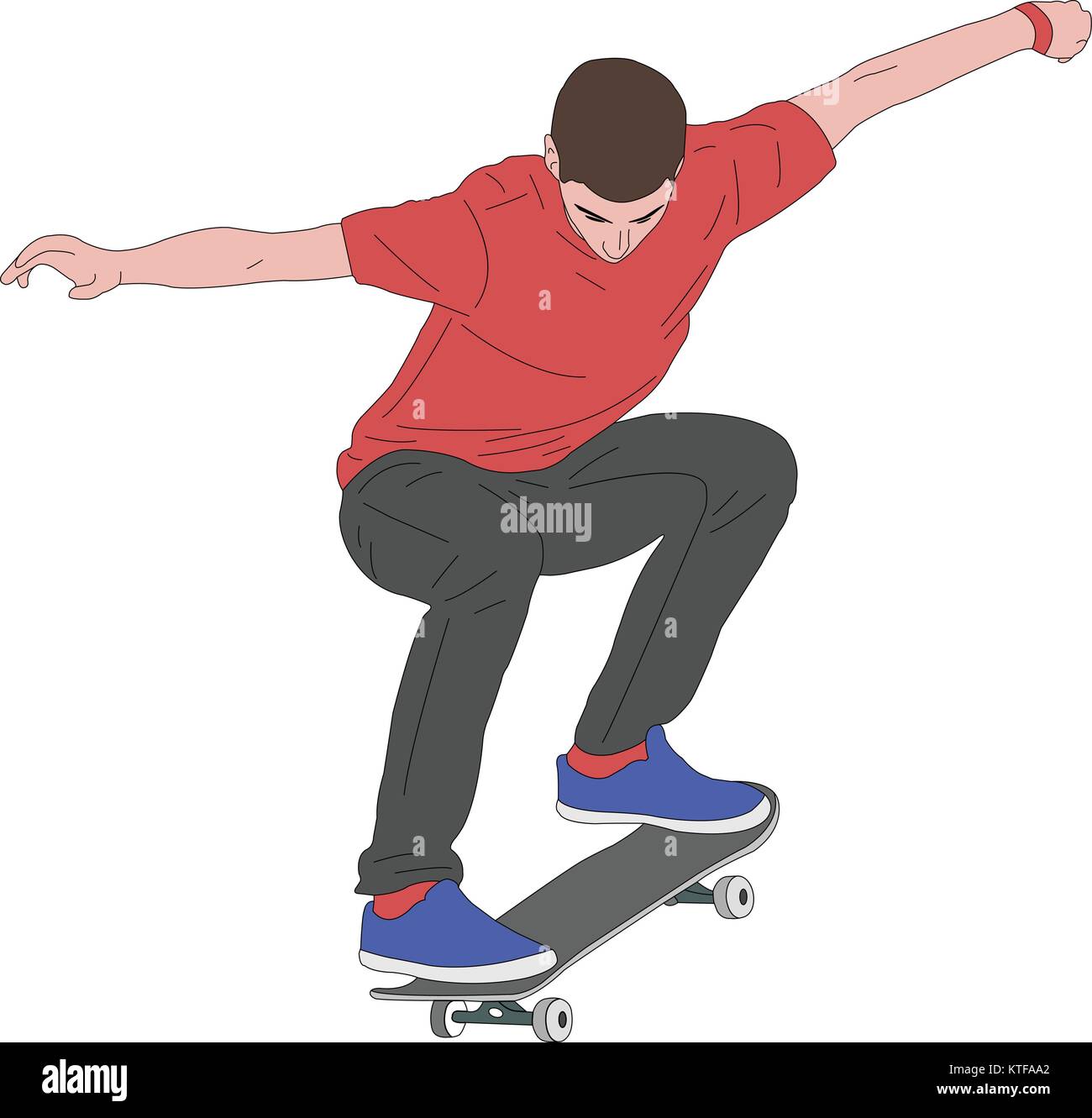 skateboarder detailed color illustration - vector Stock Vector Image ...