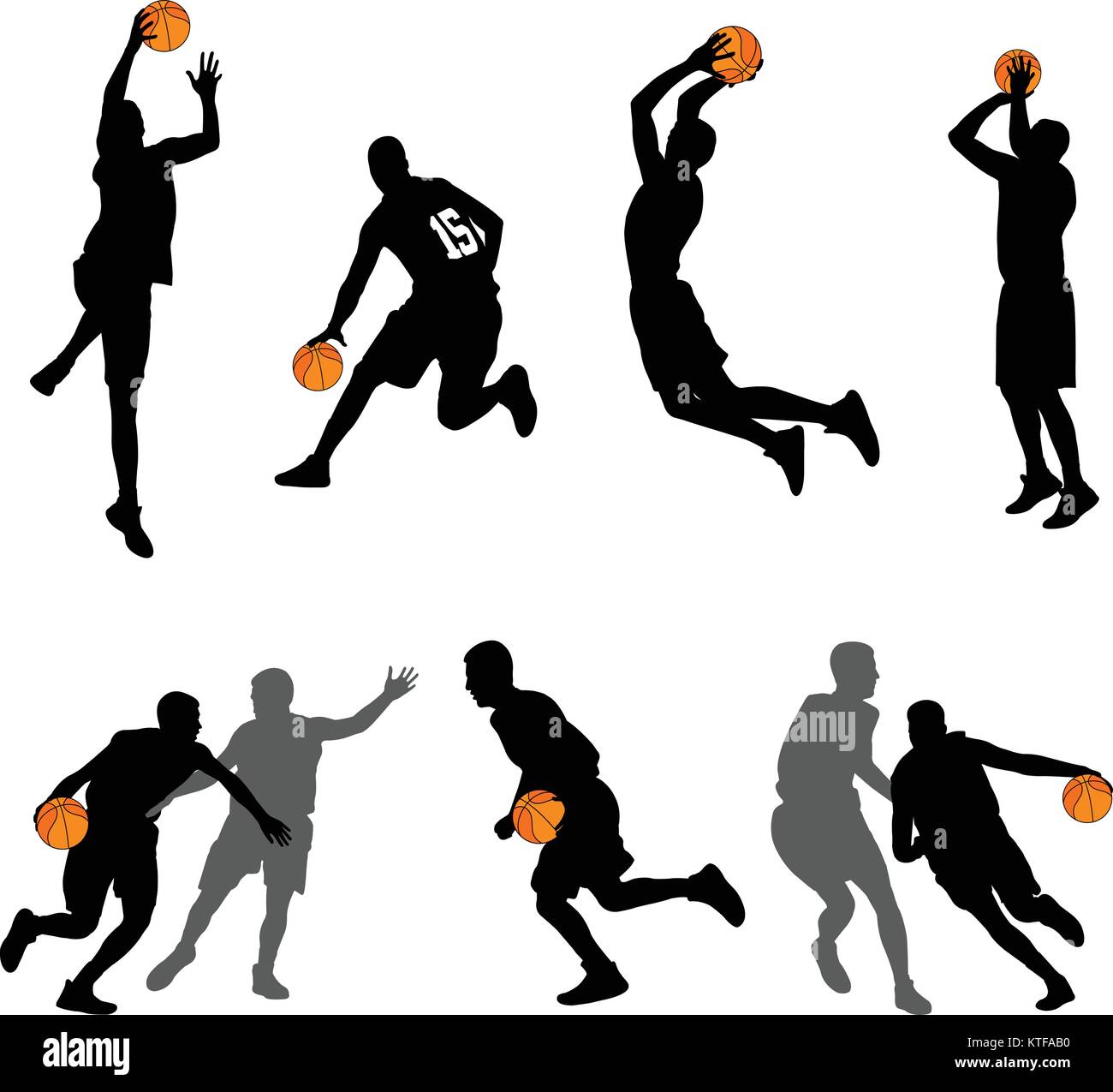 basketball players silhouettes collection - vector Stock Vector Image ...