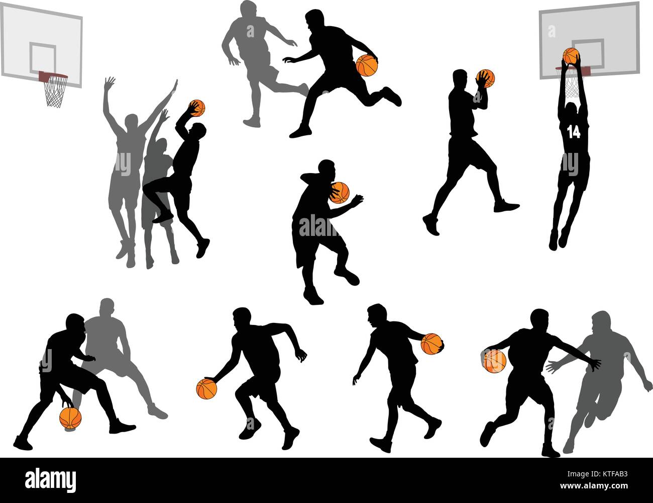 basketball players silhouettes collection 3 - vector Stock Vector Image ...