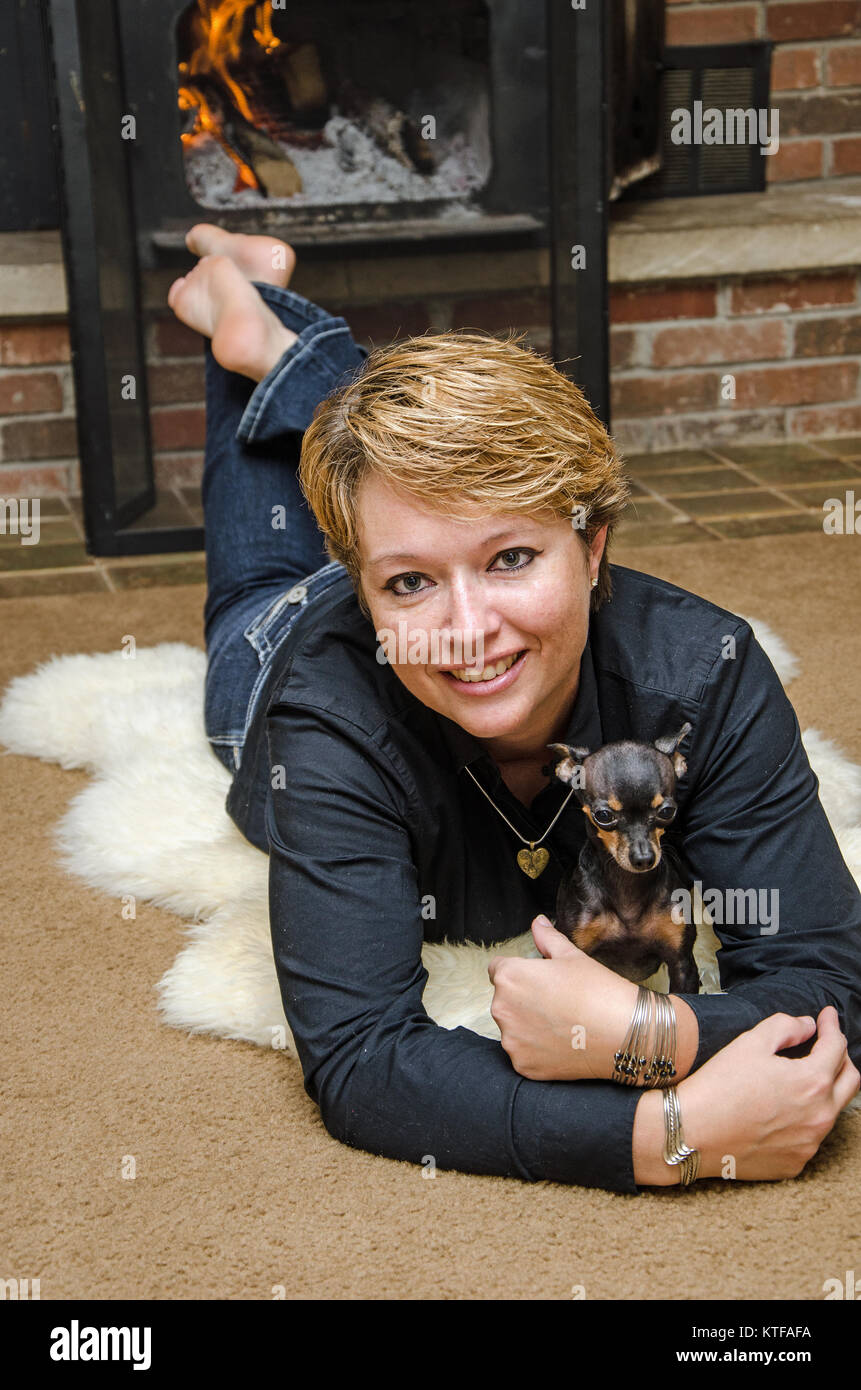 Holly and her Dog Lilly a Tea Cup Chihuahua/Pincher Stock Photo - Alamy